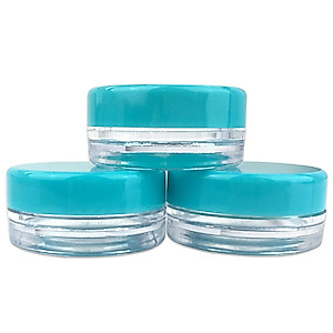 Beauticom (200 Pieces Jars + Lid) 3G/3ML Round Clear Jars with TEAL Sky Blue Screw Cap Lids for Scrubs, Oils, Toner, Salves, Creams, Lotions, Makeup Samples, Lip Balms - BPA Free