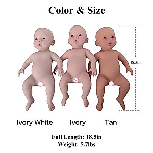 EQAIWUJIE 18.5 Inch Silicone Reborn Doll Full Body Silicone Newborn Baby Real Reborn Baby Doll (Tan, 18.5 Inch Girl)