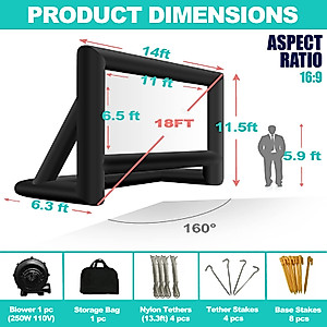 GYUEM 18 feet Inflatable Outdoor Projector Movie Screen - Package with Rope, Blower, Tent Stakes - Portable,Great for Outdoor and Indoor Party Backyard Pool Watch Movies