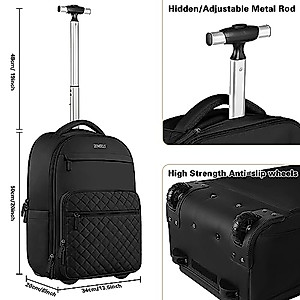 ZOMFELT Rolling Backpack for Women, Carry on Luggage Travel Backpack with Wheels, 17 Inch Laptop Backpack with Toiletry Bag, Wheeled Backpack for Travel Trip Business