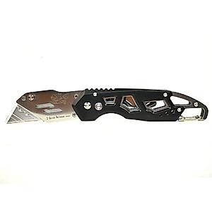 Superior Steel UK752 Folding Utility Pocket Knife Box Cutter with Belt Clip, Easy Release Button, Quick Change and Lock-Back Design - Black