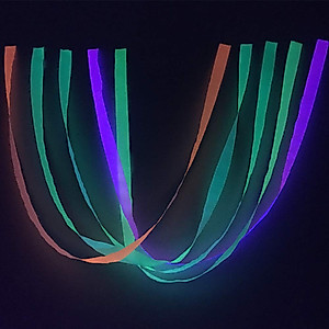 Glow in The Dark Party Decorations, 8pcs 1.75 inches Wide 100 feet Long Streamer Decorations Neon Crepe Paper UV Reactive Party Streamers Backdrop Decorations for Birthday Holiday Fiesta Party
