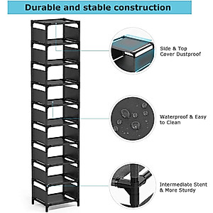 barsone 10 Tier Shoe Rack, Shoe Organizer Storage Shelf Stand Tower Stackable Shoe Rack, Space Saving Shoe Shelves for Closet Entryway Hallway Apartment Garage(Black)