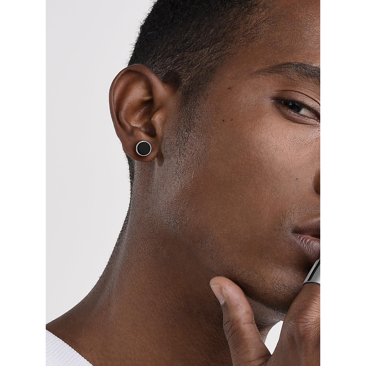 ChicSilver Mens Earrings 925 Sterling Silver Round Black Onyx Earrings with Viking Rune Black Earrings for Men Hypoallergenic Christmas Studs for Men