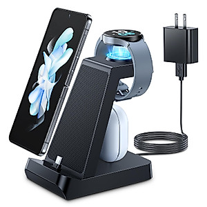 LK Charging Station for Samsung 3 in 1 Charger Station Wireless Charger for Galaxy Watch 5 Pro/4/3/Active 2/1, for Samsung S24 Ultra Plus S23 S22 S21 S20 Z Flip Fold 5 4 3 Galay Buds