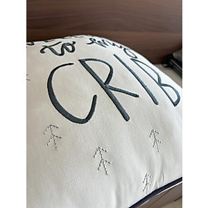 VAGMINE Welcome to My Crib Quote Embroidered Decorative Square Accent Throw Pillowcase - Nursery Decor, Boys Room Decor - 18x18 Inches, Ivory