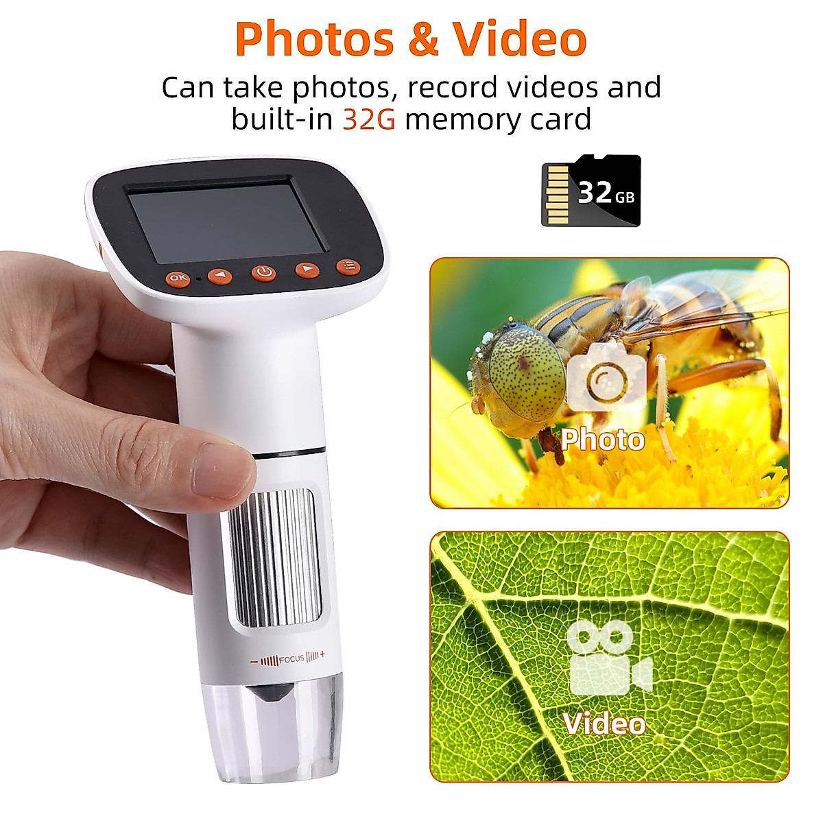 Koolertron 2 inch Handheld Digital Microscope with LCD Screen, Pocket Microscope with 32G Card for Kids and Adults,50x-1000x Magnification HD Magnifier for Coin/Circuit Board/Observation