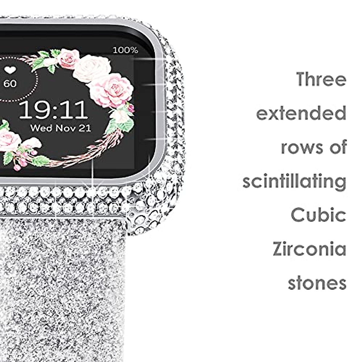 Surace Compatible for Fitbit Versa 2 Case, Bling Cases with Over 200 Crystal Diamond Protective Cover Bumper for Fitbit Versa 2 Smart Watch, Silver