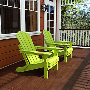 WO Home Furniture Set of 2pcs HDPE Adirondack Chairs Lounger Outdoor Folding Seat for Fire Pit, Beach, Balcony, Backyard, Lawn, Patio, Pool, Deck, Garden - Weather UV Resistant (Lime)