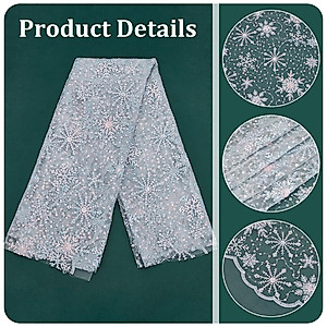 BENECREAT 1 Yard Snowflake Sequins Tulle, 61inch Light Blue Sheer Organza Fabric Snowflake Embroidered Mesh Lace for Garment Accessorie, Veils Dress, Curtain Home Christmas Decorations