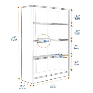 Farini 4 Shelf boockase Display Bookcase Freestanding Wooden Bookshelves for Home Office Living Room,48 Inch Height,Grey