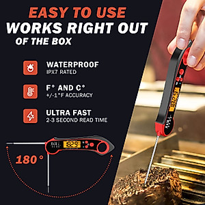 Meat Thermometer Digital for Cooking and Grilling, Biison Instant Read Meat Thermometer Wireless, Waterproof, Backlight, Magnet, Food Thermometer for BBQ Grill, Kitchen Fry, Beef, Turkey