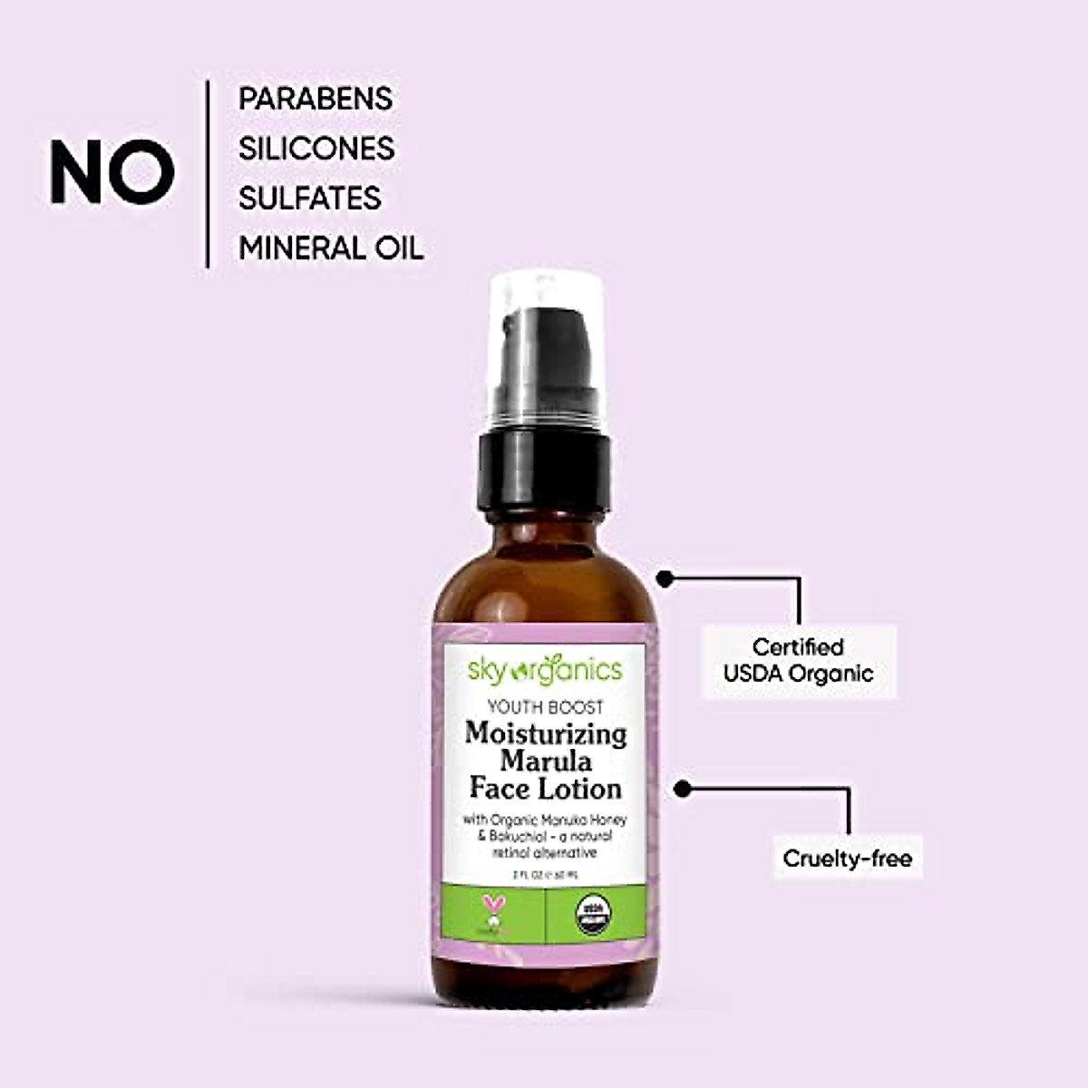 Sky Organics Youth Boost Moisturizing Marula Face Lotion for Face USDA Certified Organic to Moisturize, Nourish & Boost Glow, 2 fl. Oz