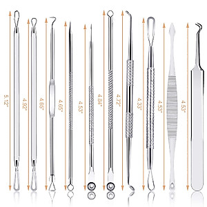 Pimple Popper Tool Kit,MENOLY 10Pcs Blackhead Remover Tools,Pimple Extractor,Acne Tools,Acne Kit for Blackhead,Blemish,Zit Removing,Whitehead Popping and Comedone Extractor Tool with Leather Bag