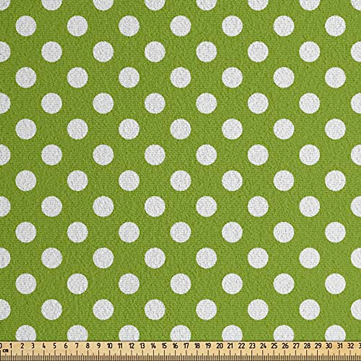 Ambesonne Geometric Faux Suede Fabric by The Yard, Retro Style Simple Image of Polka Dots Circle Shapes in Repetitive Pattern, for Indoor Outdoor DIY Projects Upholstery, 5 Yards, Lime Green White
