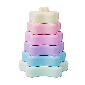 Promise Babe Stacking Toys, Silicone Stacking Rings Teething Toy with Star Shape, Soft Building Blocks, Montessori Early Educational Toy for 6 Month+ Boys & Girls 6Pcs