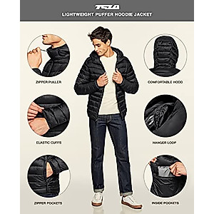 TSLA Men's Lightweight Packable Accent Puffer Jacket, Water-Resistant Winter Jackets, Hoodie Jacket Black, X-Large