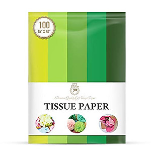 Green St Patricks Theme Tissue Paper for Gift Wrapping (5 Assorted Colors), Packaging, Floral, Birthday, Christmas, Halloween, DIY Crafts and More 15" X 20" 100 Sheets