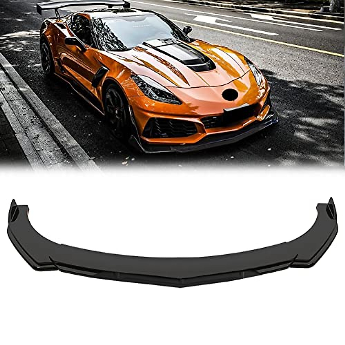 DREAMIZER Universal Front Splitter Lip Chin Spoiler Protector Lip Kitwith 8"-11" Strut Rod(Red) Universal Fit - Gloss Black,Black Tongue