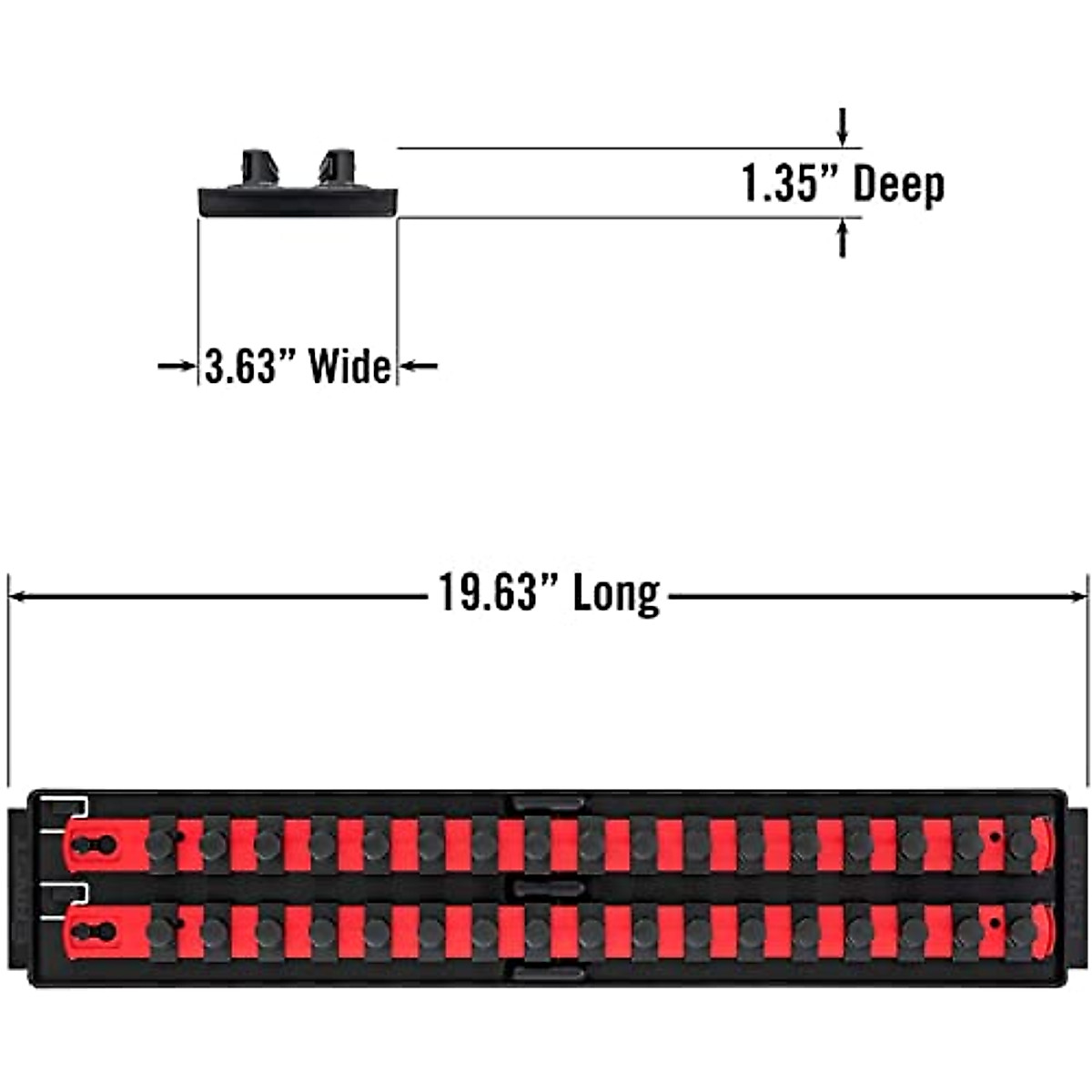 Ernst Manufacturing 19-Inch Socket Boss 2-Rail 1/2-Inch-Drive Socket Organizer, Red (8454-A) - Made in USA