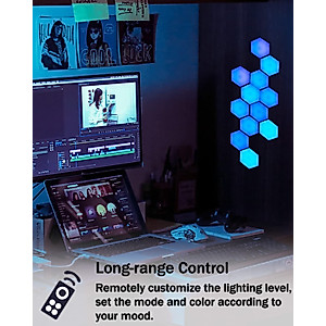 Hexagon Lights, RGB Hexagon Wall Lights with Remote, Smart Hexagonal Wall Panels, Touching LED Wall Lights with USB-Power, Splicing DIY Color-Changing Gaming Lights Used in Gift, Bedroom Decor-6 Packs