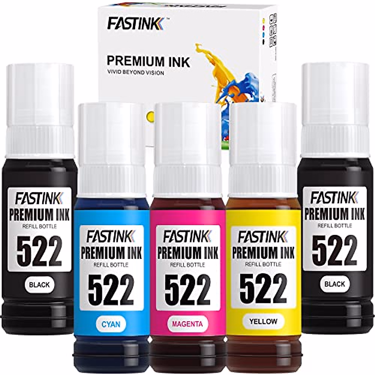 FASTINK Compatible T522 522 Refill Ink Bottle for 522 T522 for ET-2720 ET-2800 ET-2803 ET-2710 ET-4700 ET-4800 ET-1110, 5-Pack