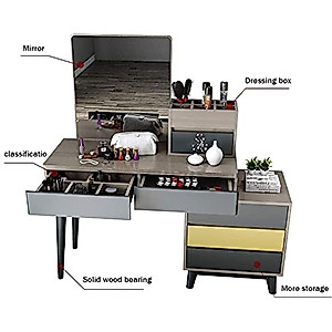 LEONYS Vanity Set with Mirror, Makeup Vanity Dressing Table, 6 Drawers Dresser Desk and Cushioned Stool Set (Color : Green)