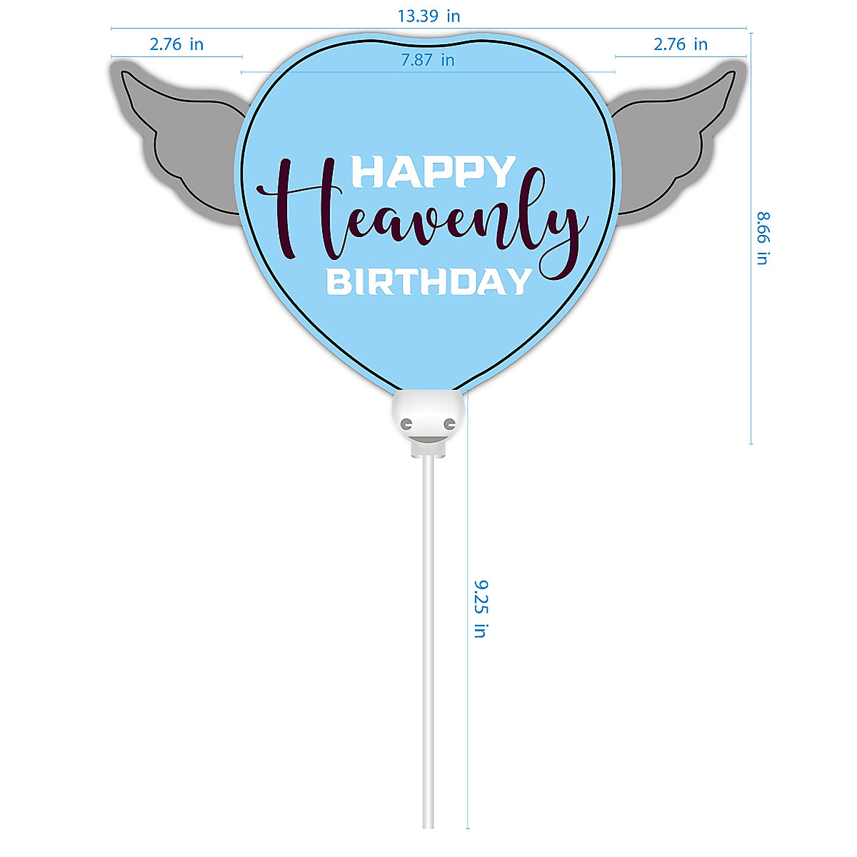 Heavenly Balloons on a stick Happy Heavenly Birthday blue/purple balloon heart shaped with angel wings