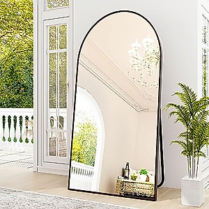 GLSLAND-34x76 inch Arched Full Length Mirror-Aluminum Alloy Frame High Definition-Full Body Mirror for Bedroom or Living Room,Black
