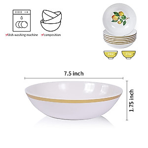 Salad Bowl - 6pcs Melamine Cereal Bowls for Daily Use,Soup Bowls,Durable and BPA Free, Dishwasher Safe, Lemon