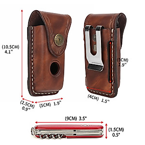 Tourbon EDC Leather Pocket Folding Knife Sheath 3.8 Inch Blade Carrier Holster Flashlight Holder Case for Belt