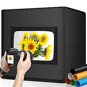 Glendan Light Box Photography, Portable Photo Studio Light Box, 16" x 16" Professional Dimmable Shooting Tent Kit with 216 LED Table Top Light & 6 Backdrops Photo Box for Product Photography