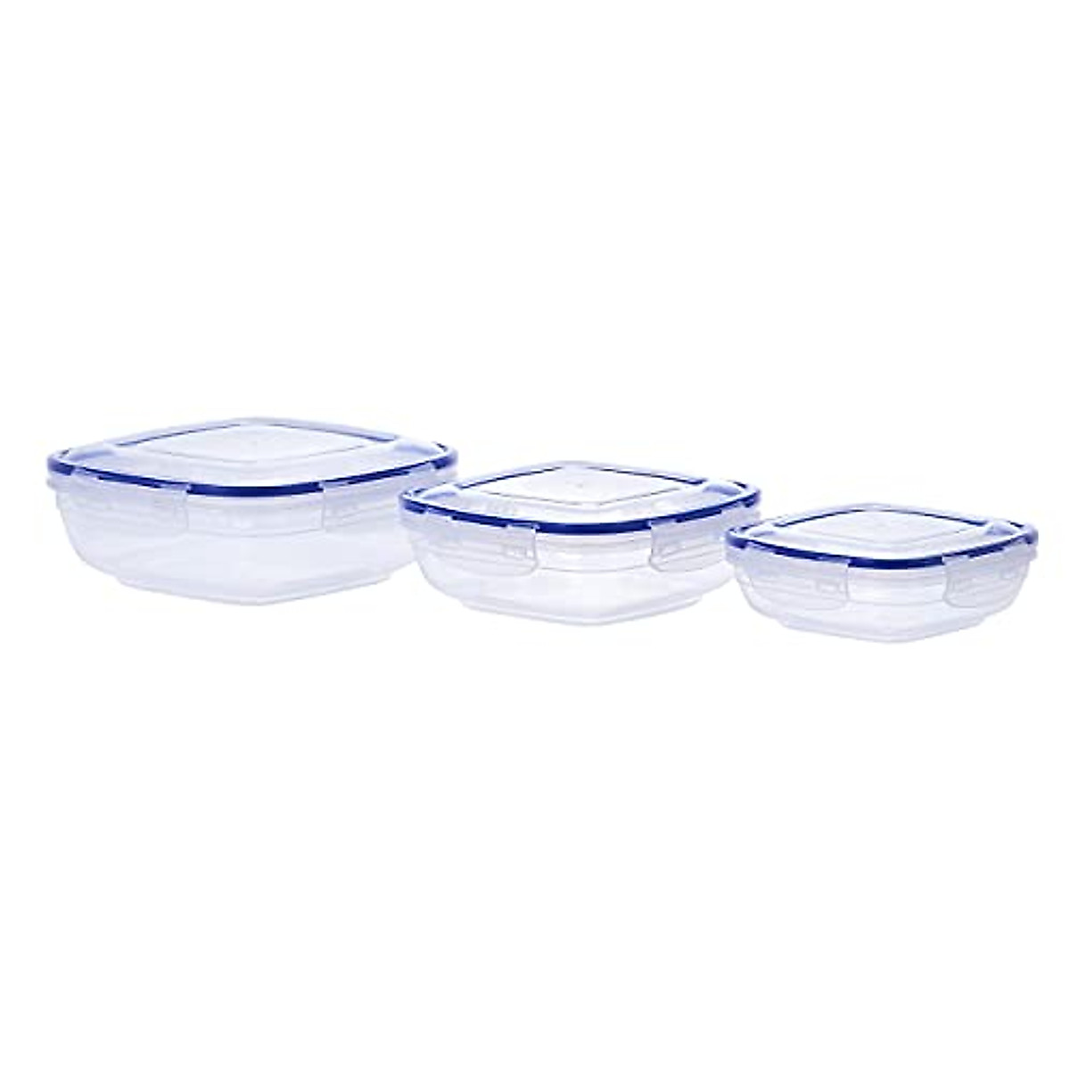 Superio Square Sealed Containers For Food, Set of 3 - Durable Plastic Containers With Lids, Leak Free