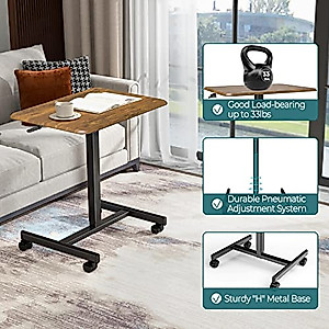 Sweetcrispy Mobile Small Stading Desk - Sit Stand Desk, Portable Rolling Laptop Desk with Lockable Wheels, Overbed Table with Wheels Adjustable Height, Computer Workstations, Rust Brown