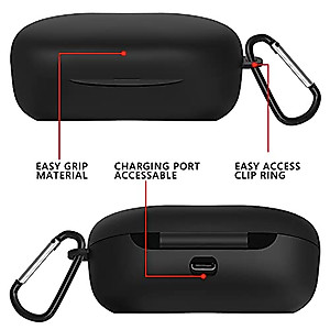 Geekria Silicone Case Cover Compatible with Sony WF-XB700 Extra BASS True Wireless Earbuds, Earphones Skin Cover, Protective Carrying Case with Keychain Hook, Charging Port Accessible (Black)