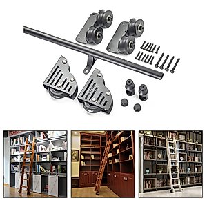 Rolling Ladder Hardware (No Ladder) Sliding Barn Door Kit 3.3ft-20ft Rolling Ladder Hardware Library Sliding Ladder Hardware Kit Round Track/Rail, with Floor Roller Wheels(No Ladder) ( Size : 3.3ft/10
