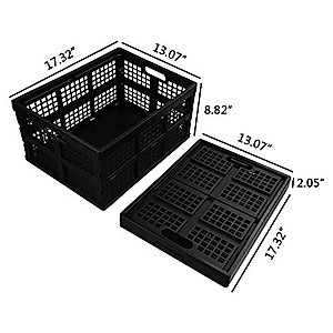 Lesbin 3-Pack Plastic Collapsible Storage Crate, 30 L Folding Storage Baskets, Black
