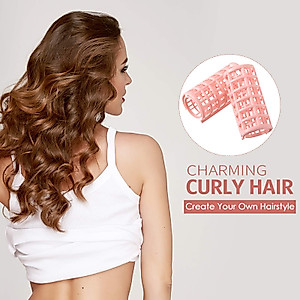 Syhood 12 Pieces Snap Hair Roller, Large Size Plastic Hair Rollers Curlers with Rat Tail Comb for Hairdressing Styling Tools(6.8 x 3 cm,Peach Color)