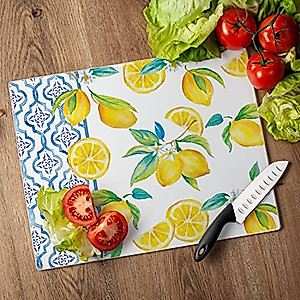 CounterArt Lovely Lemons 3mm Heat Tolerant Tempered Glass Cutting Board 15” x 12” Manufactured in the USA Dishwasher Safe