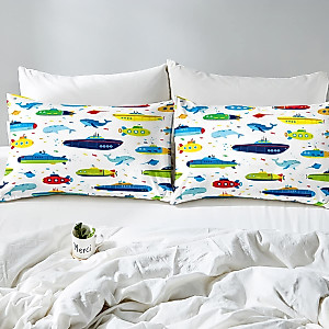 Submarines Bedding Set Twin Size Dolphin and Whale Bed Set for Girls Teens Bedroom Decor Kids Underwater World Fitted Sheet Soft Microfiber Ocean Theme Bed Cover(1 Fitted Sheet+1 Pillow Case)