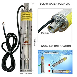 JENENSERIES Pump 270W DC 24V Solar Water Pumps, Max head 262ft,7.9GPM Flow，3 inch Solar deep well submersible Pumps with MPPT controller （270W 24V)