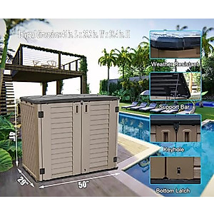ADDOK 26 Cu.ft Outdoor Storage Shed Multi-Function, Lockable Horizontal Storage Unit Weather Resistance, Thick HDPE Resin Storage Cabinet for Backyards, Patio, Garden(Brown)