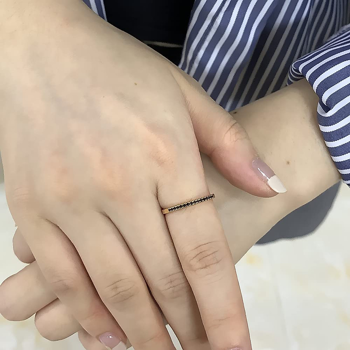 Black Agate Stackable Ring for Women Rose Gold Plated Boho Zirconia Stacking Statement Knuckle Band Rings Comfort Fit Simple Retro Wedding Promise Christmas Birthday Jewelry Size 8