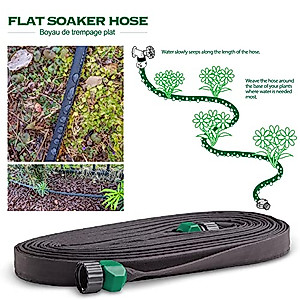 Flat Soaker Hose for garden beds,50 FT Double Layer Design 5/8" Heavy Duty -Saves 80% Water Drip Weeper Hoses Black