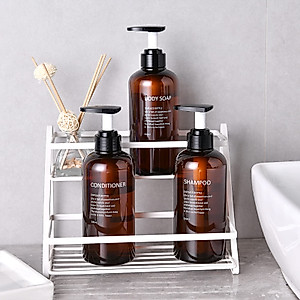 BasedFloor Shampoo and Conditioner Dispenser -3pcs 16.9oz/500ml Amber Plastic Empty Refillable Pump Lotion Bottle Containers Set for Bathroom Shower Body Wash