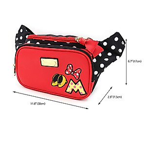 Minnie Ribbon Travel Bow Fanny Pack Crossbody Chest Waist Bum Sling Hip Belt Weekender Bag Cute Mouse Ear Faux Leather Purse Accessories Gift for Women Adult, Officially Licensed (Large)