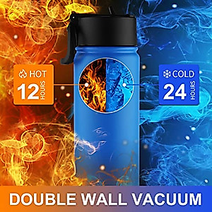Insulated Water Bottle with Straw Lid, Double Wall Vacuum, Stainless Steel Thermos for Boys and Girls Leak Proof Water Bottle 17OZ