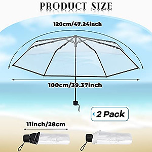 2 Pcs Clear Umbrella Transparent Portable Umbrella Compact Foldable Umbrella Manual Open Close Folding Umbrellas for Wedding Travel, Dating(Black, White)