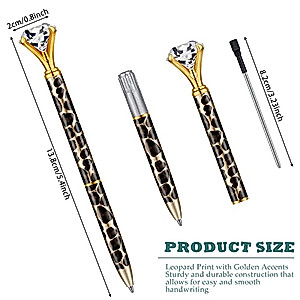 Fainne 6 Pieces Crystal Pens Leopard Ballpoint Pen Bling Diamond Pen Bride Wedding Pen Metal Pen with Diamond on Top Refillable Cheetah Pen for Office, School, Party Gifts