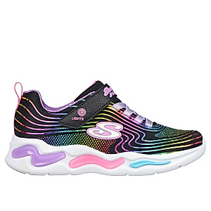 Skechers Kids Wavy Beams Sneaker, Black/Multi, 12 US Unisex Little Kid